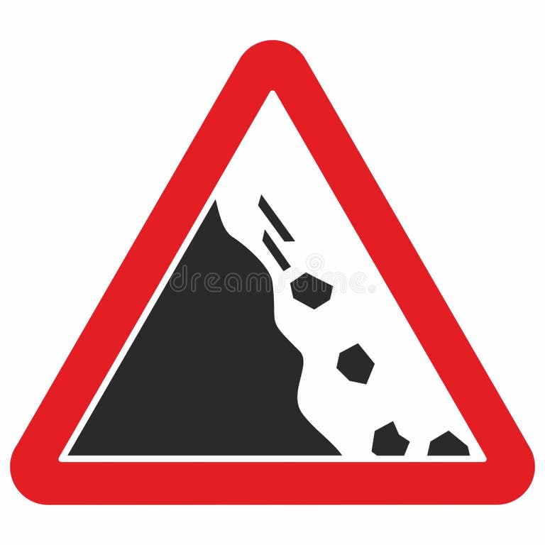 Attention, Danger of Falling Rock, Stones, Danger of Avalanche, Vector Road Sign Stock ...