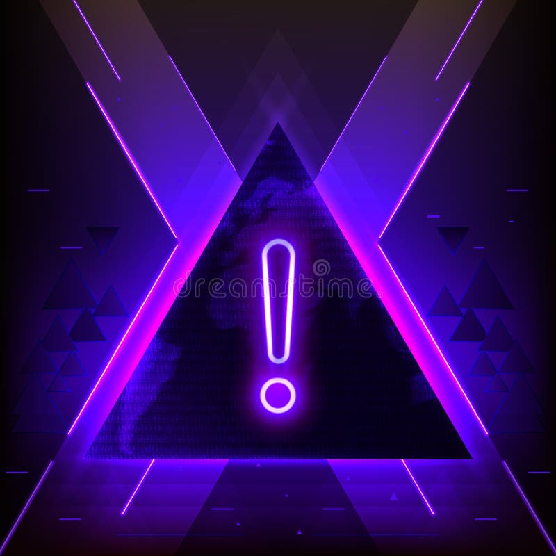 Attention Danger Hacking. Neon Symbol on Purple Map Background ...