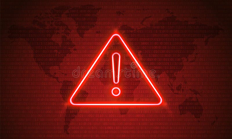 Attention Danger Hacking. Neon Symbol on Red Map Background. Security ...