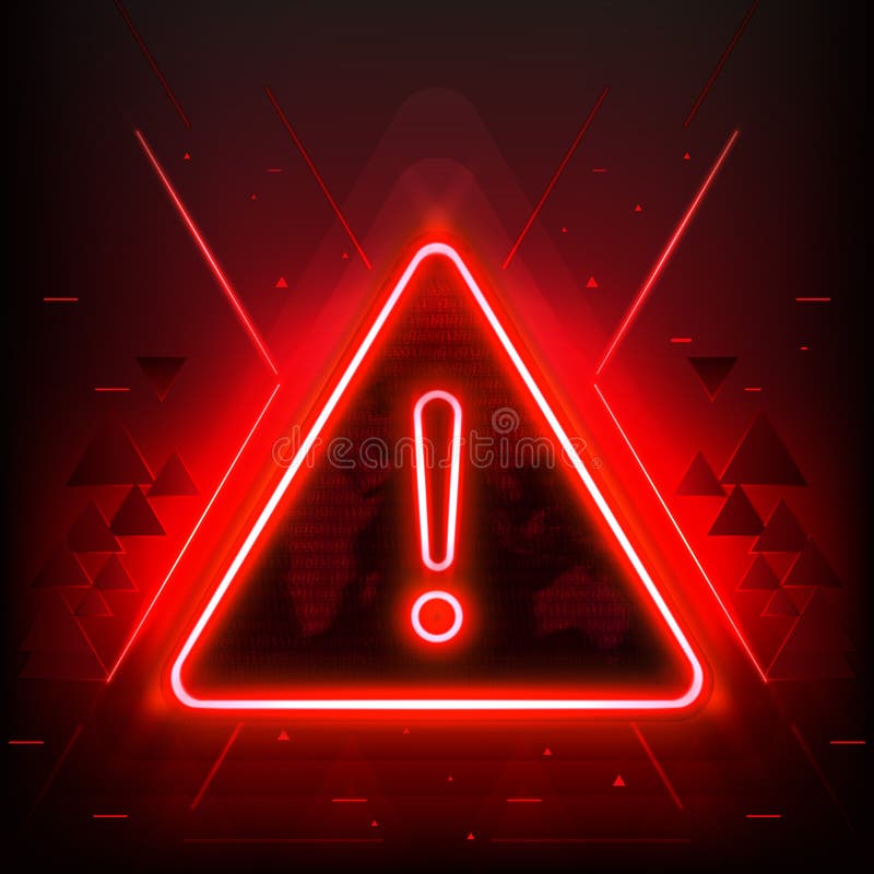 Attention Danger Hacking. Neon Symbol on Red Map Background. Security ...