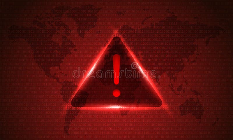 Attention Danger Hacking. Symbol on Map Dark Red Background. Security ...