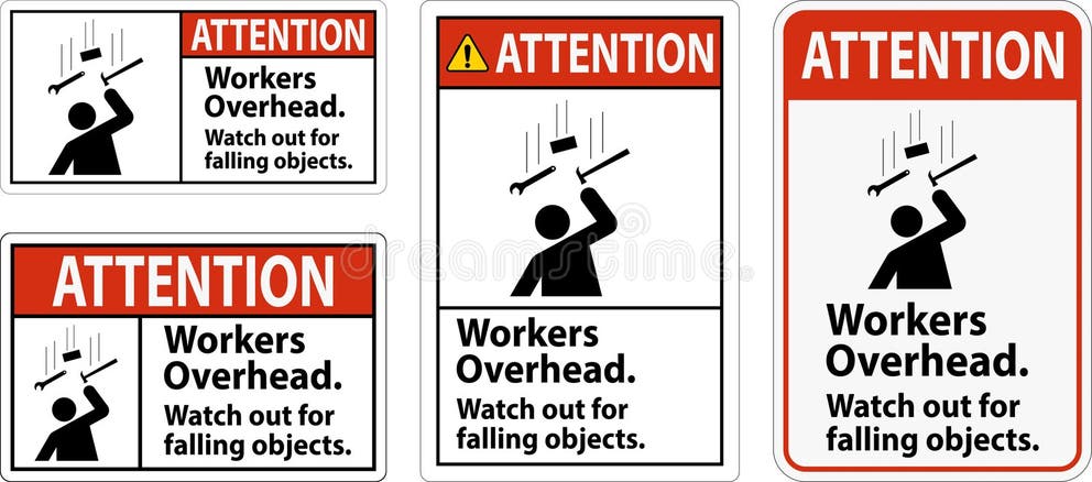 Attention Falling Debris Sign, Workers Overhead Falling Objects Stock ...