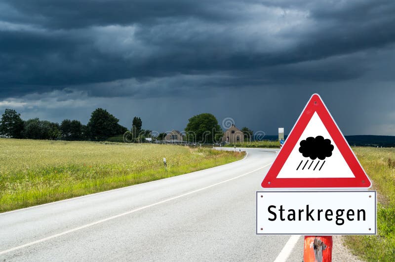 Attention heavy rain sign stock photo. Image of seasonal - 193370604