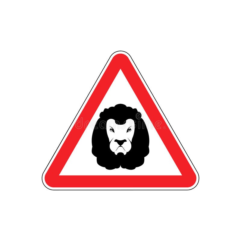 Attention Lion. Leo on Red Triangle Stock Vector - Illustration of mark ...