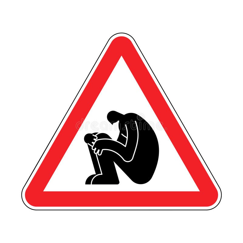 Attention Loneliness. Red Triangular Road Sign. Lonely Man Stock Vector ...