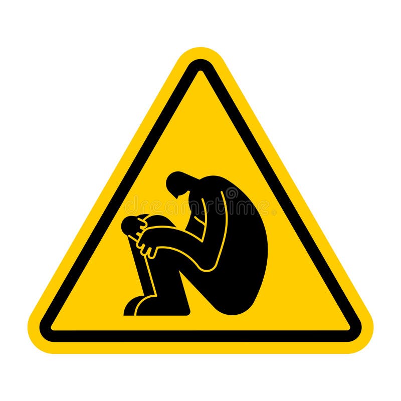 Attention Loneliness. Yellow Triangular Road Sign. Lonely Man Stock ...