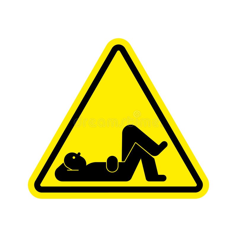 Attention Man Rest. Yellow Road Triangular Caution Guy Lies Relax Sign ...