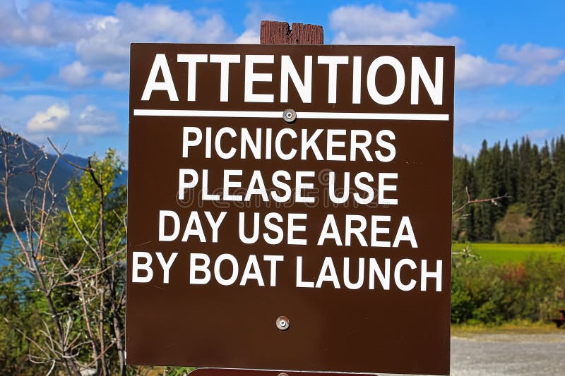 An Attention Picknickers Use Day Use Area Sign Stock Image - Image of ...