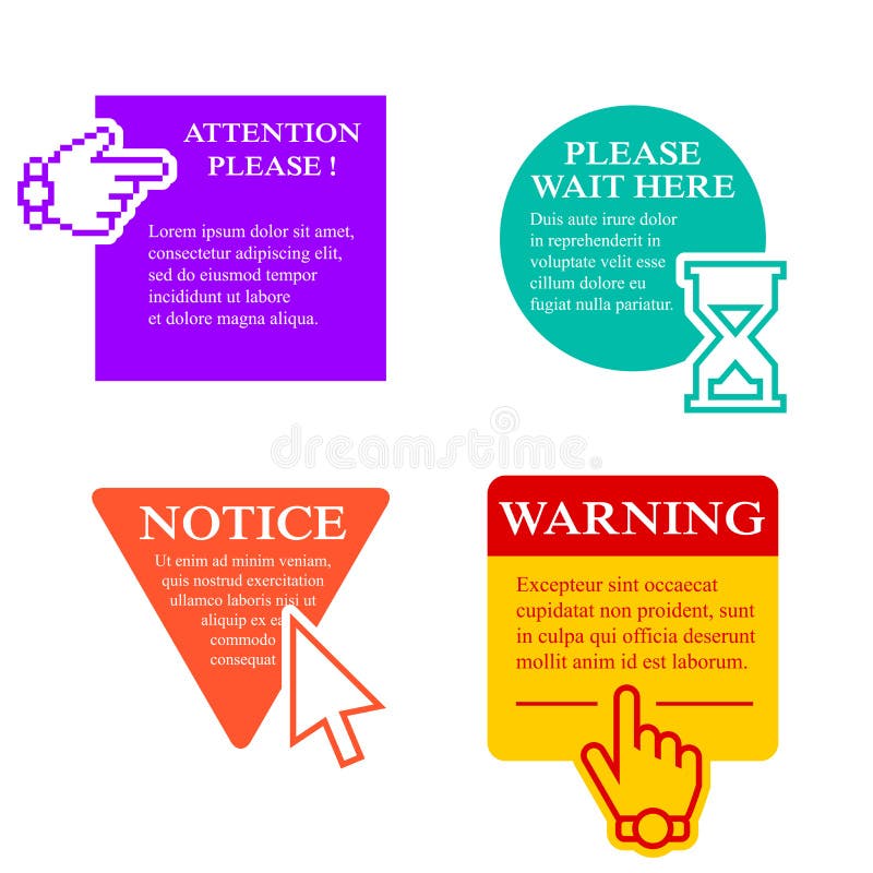 ATTENTION PLEASE, WAIT HERE, NOTICE and WARNING Signs Template Stock ...
