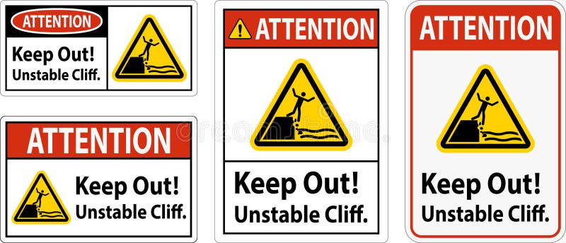 Attention Sign, Keep Out Unstable Cliff Stock Vector - Illustration of ...