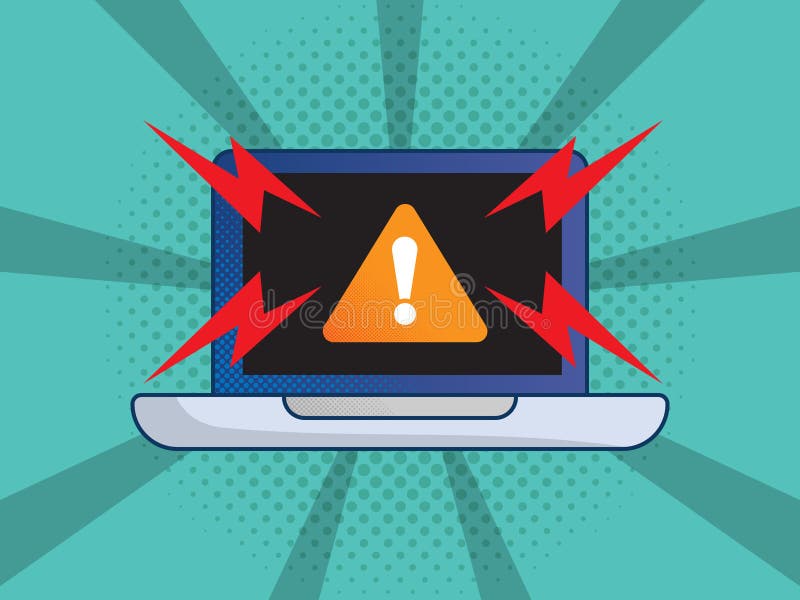 Attention Sign on Laptop with Comic Background Stock Vector ...