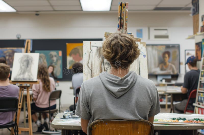 Attentive Back View Students Class Study. Generate Ai Stock Photo ...