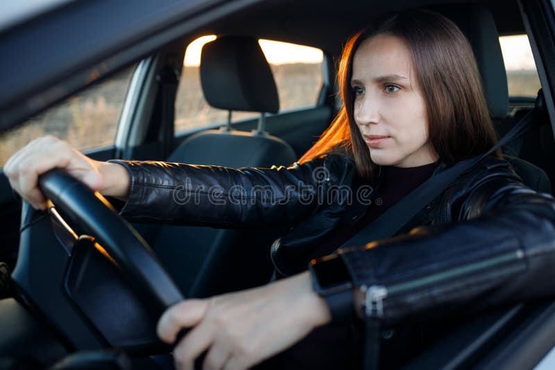 Attentive and Stylish Female Driver in the Car Stock Photo - Image of ...
