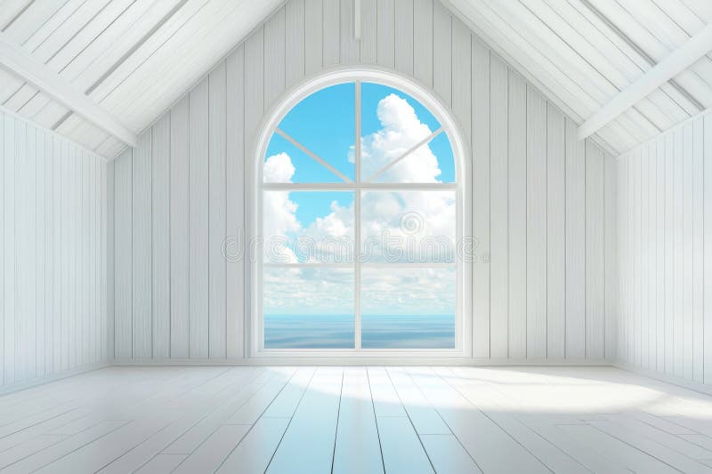 This Attic Boasts a Modern Aesthetic, Featuring a Sizable Triangular ...