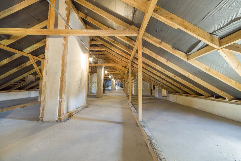 Attic of a Building with Wooden Beams of a Roof Structure Stock Image ...