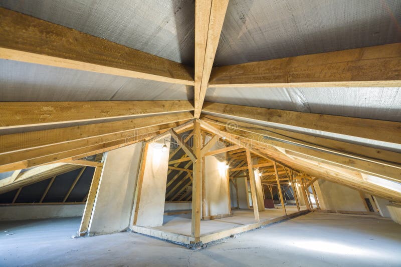 Attic of a Building with Wooden Beams of a Roof Structure Stock Photo ...