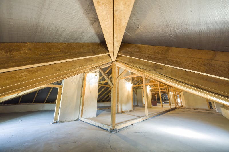 Attic of a Building with Wooden Beams of a Roof Structure Stock Image ...