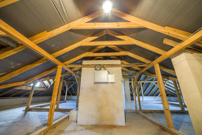 Attic of a Building with Wooden Beams of a Roof Structure Stock Photo ...
