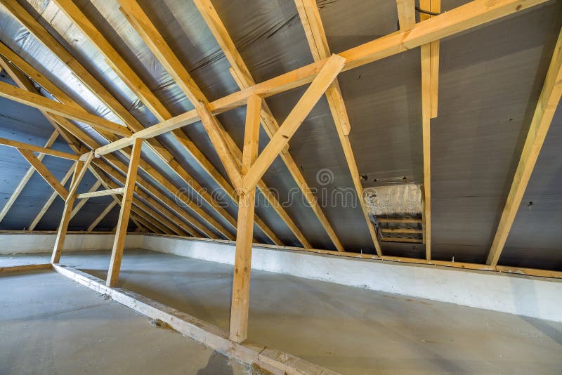 Attic of a Building with Wooden Beams of a Roof Structure Stock Photo ...