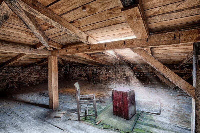 Attic in the Destroyed Building Stock Photo - Image of hidden, home ...