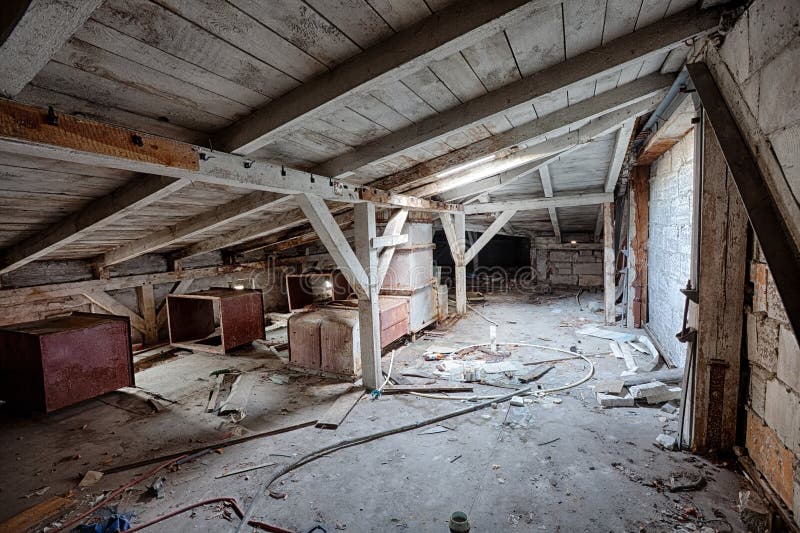 Attic in the Destroyed Building Stock Photo - Image of hidden, home ...