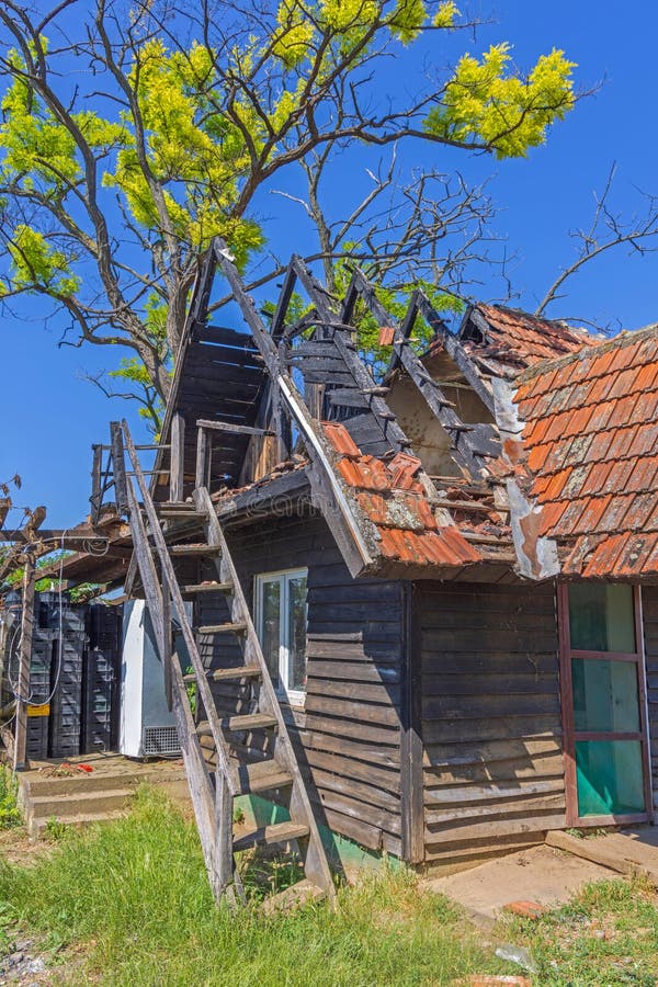 Attic Fire Cabin House stock image. Image of tree, attic - 394859009
