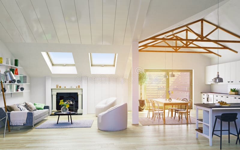 Attic floor design stock illustration. Illustration of couch - 95372706