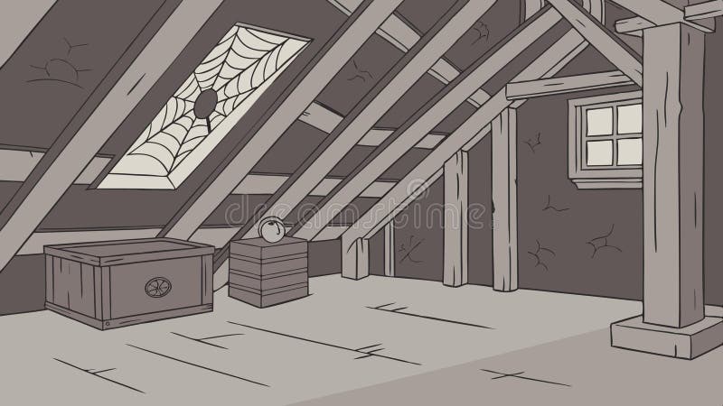 Attic Interior with Window, Home Storage Cozy Space Design Vector ...