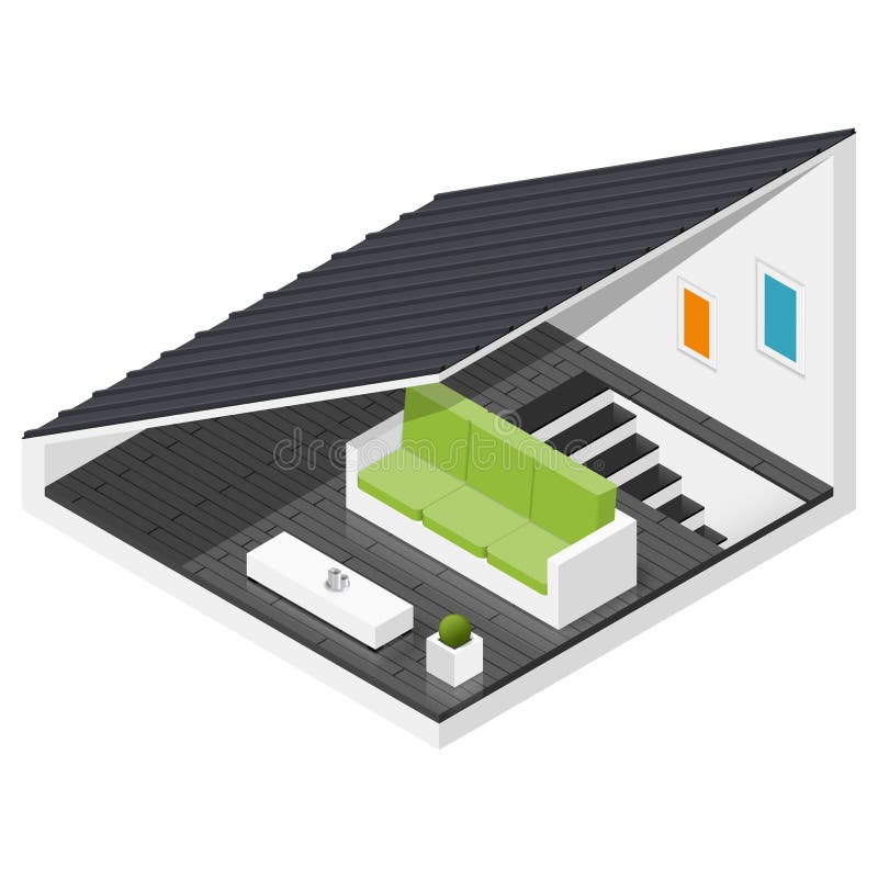 Attic of a Private House Isometric Icon Set Stock Vector - Illustration ...