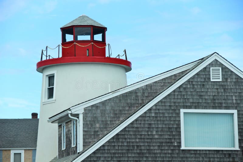 Attic and Roof Lined with Gray-tiled Tower Lighthouse on Blue S Stock ...