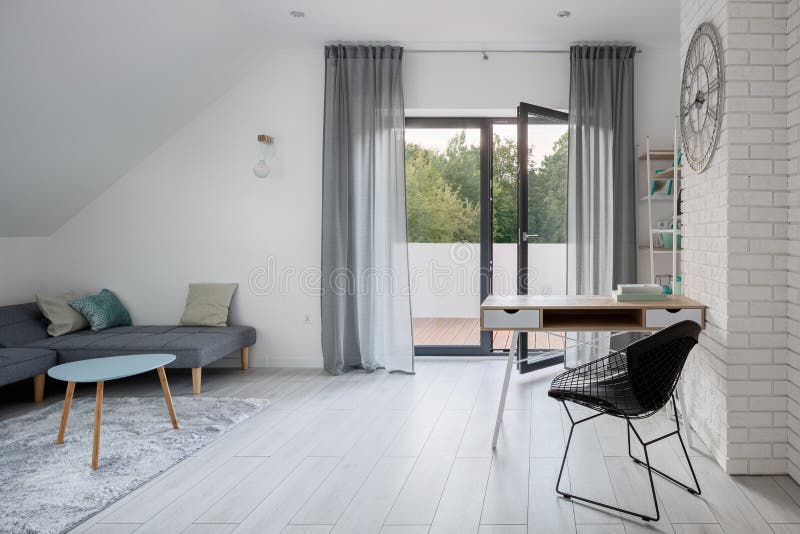 Attic room with balcony stock photo. Image of attic - 181941338