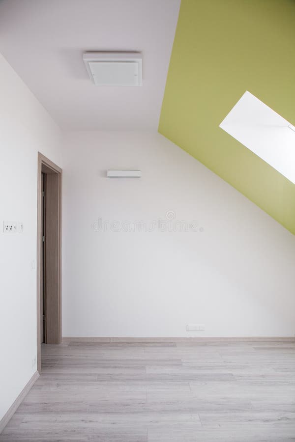 Attic Room with Sloped Ceiling Stock Photo - Image of construction ...