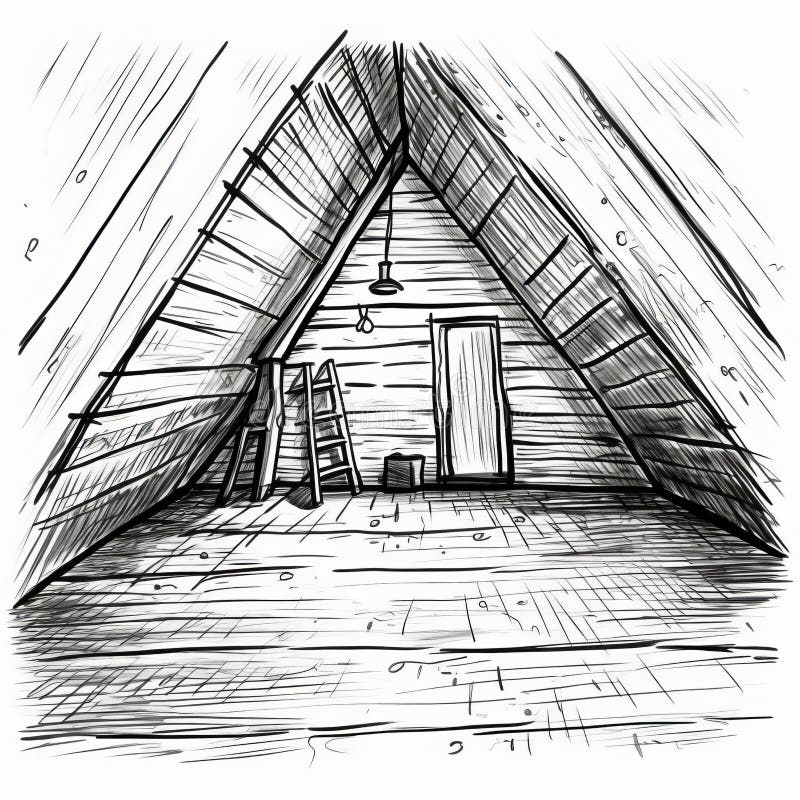 Rough Hand Drawn Sketch of a Simple Attic Design Concept Stock ...