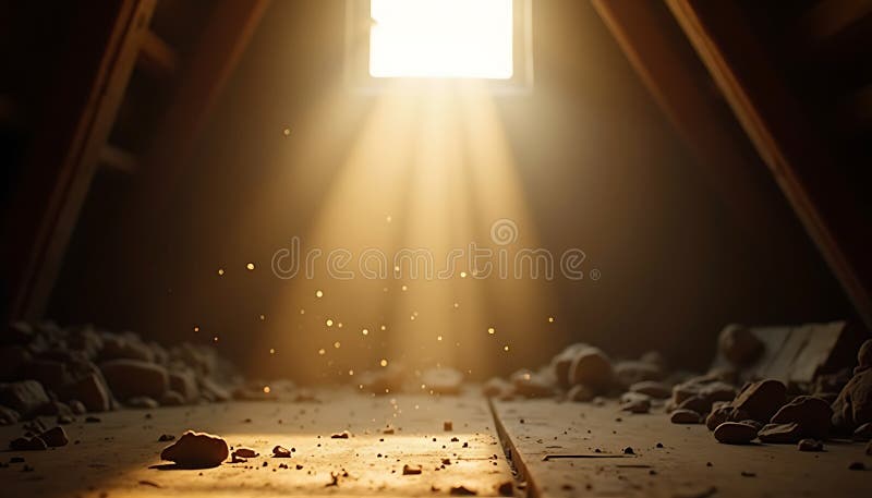 Attic Sunlight Beam Illuminating Dusty Floor Stock Illustration ...
