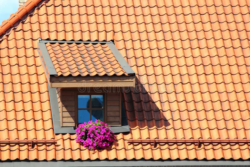 Attic Window in Orange Tiled Roof Stock Image - Image of house, orange ...