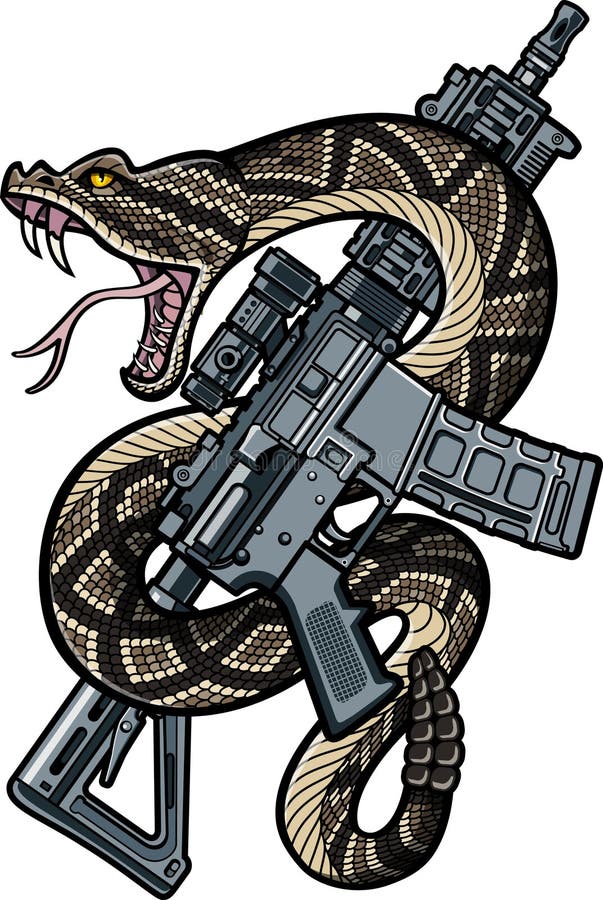 RAttlesnake Twisted Around Assault Rifle Ready To Strike Stock Vector ...