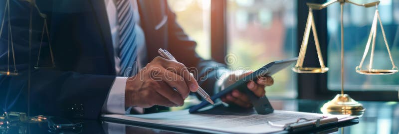 An Attorney with a Business-like Demeanor, Using a Digital Tablet To ...