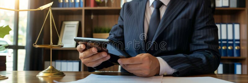 An Attorney with a Business-like Demeanor, Using a Digital Tablet To ...