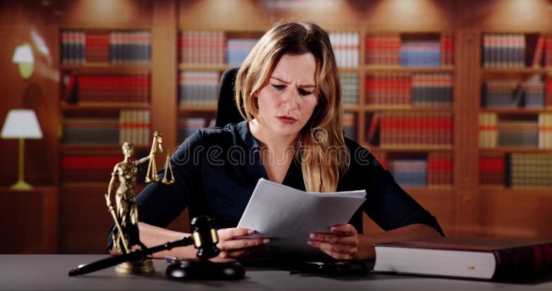 Attorney with Law Document at Desk Stock Photo - Image of document ...