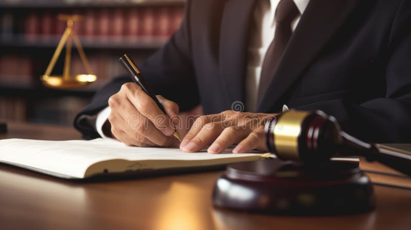 The Attorney Signs the Document in His Office. AI Generated Stock Image ...