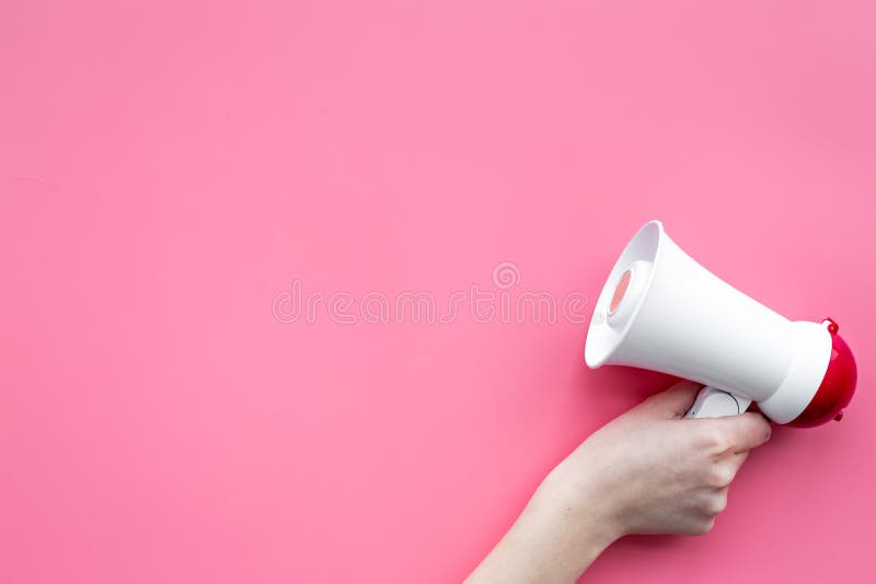 Attract Attention Concept. Megaphone on Pink Background Top View Copy ...
