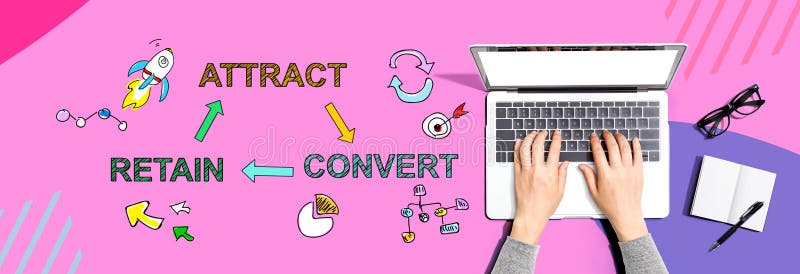 Attract Convert Retain Concept with Person Using a Laptop Stock Photo ...