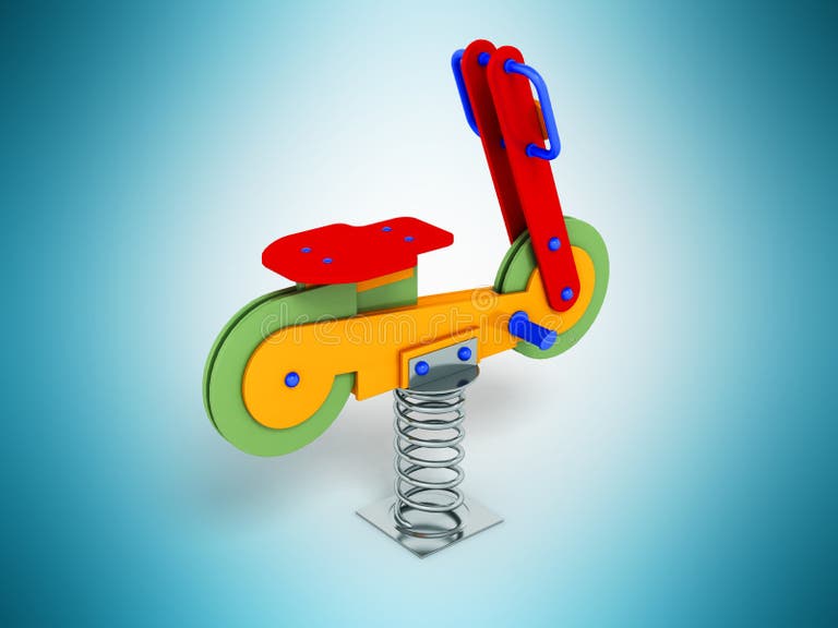 Attraction for Children Spring Motorcycle Red 3d Render on Blue Stock ...