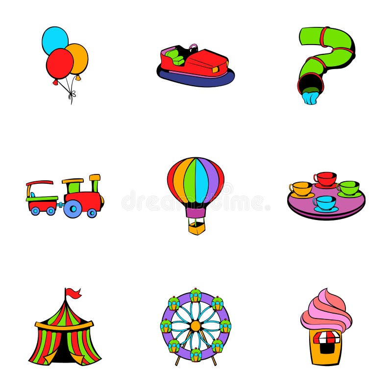 Attraction Icons Set, Cartoon Style Stock Vector - Illustration of flag ...