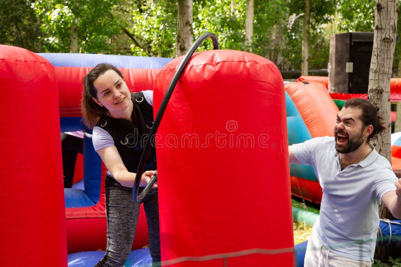 Who is Stronger and Faster Will Put a Hoop on a Stick Stock Image ...