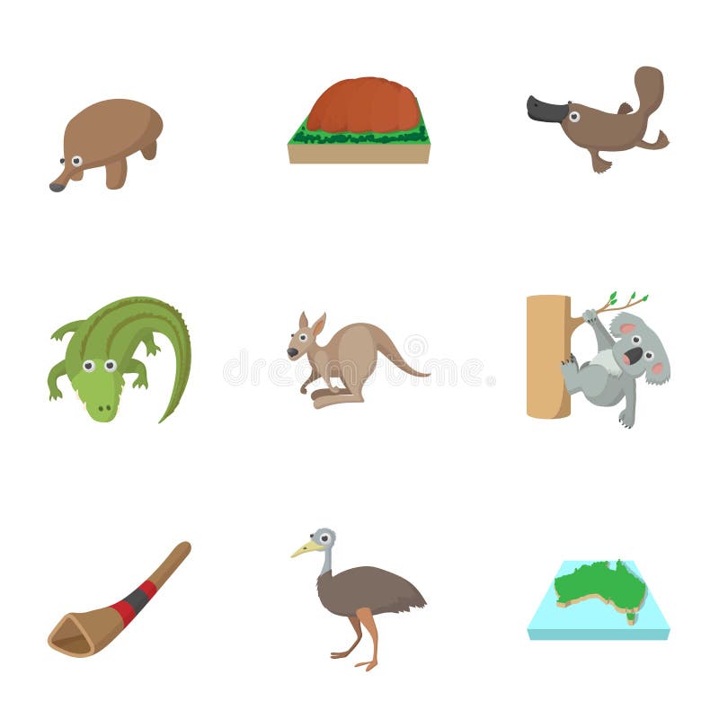 Attractions of Australia Icons Set, Cartoon Style Stock Vector ...