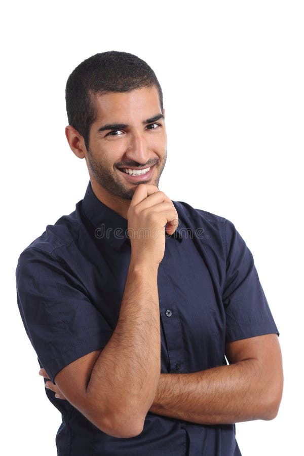 Attractive Arab Pensive Man Thinking And Looking At Camera Stock Photo ...