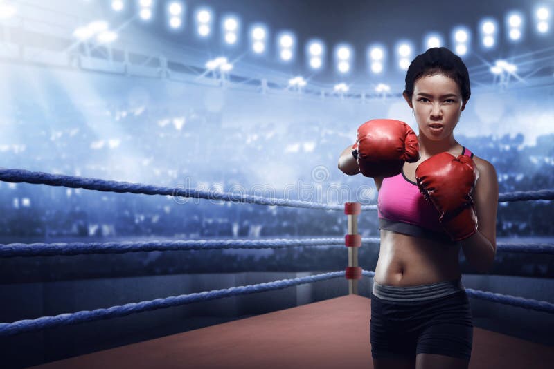 Attractive Asian Female Boxer in Boxing Arena Stock Photo - Image of ...