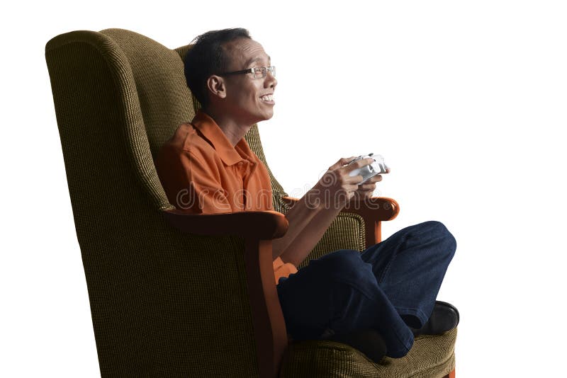 Attractive Asian Nerd Man Playing Game with Gamepad on Sofa Stock Image ...