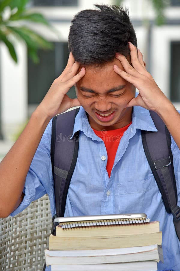 Stressful Diverse Student with Notebooks Stock Image - Image of worried ...